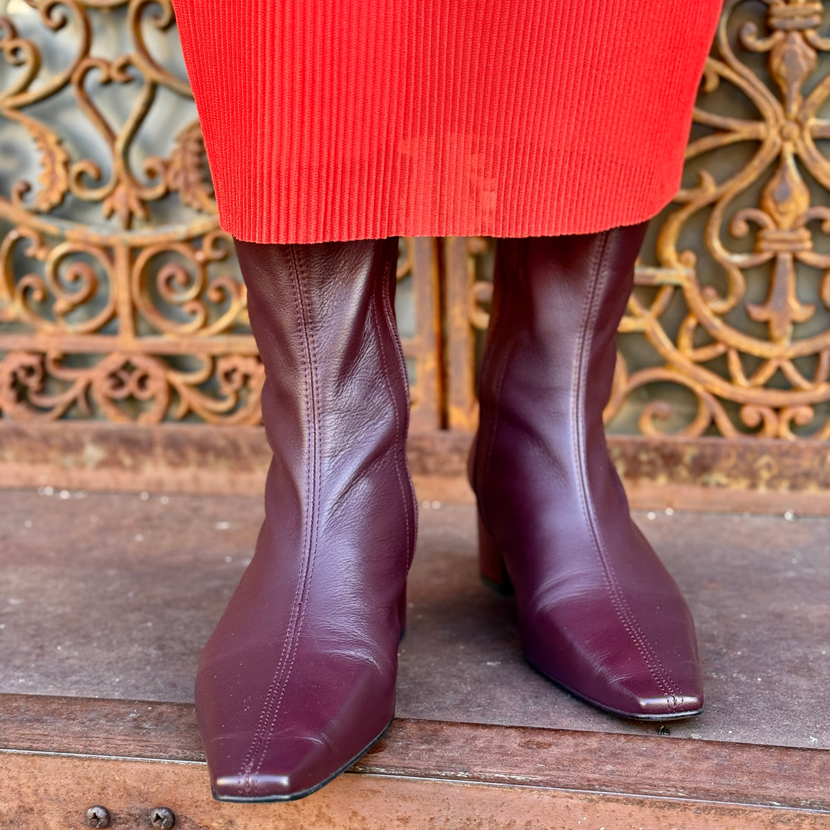 Intentionally Blank Leather Carlton Heeled Mid Boot - Maroon – Sloane ...